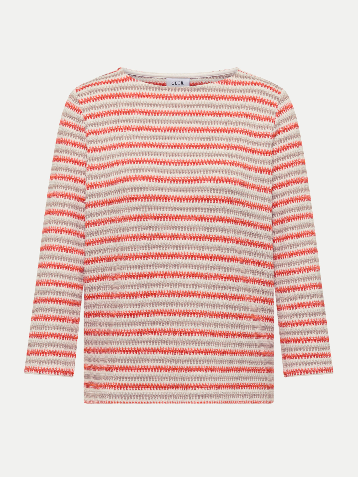 Gestreiftes Strukturshirt | 37395-cherry tomato orange | L | B324668 ...